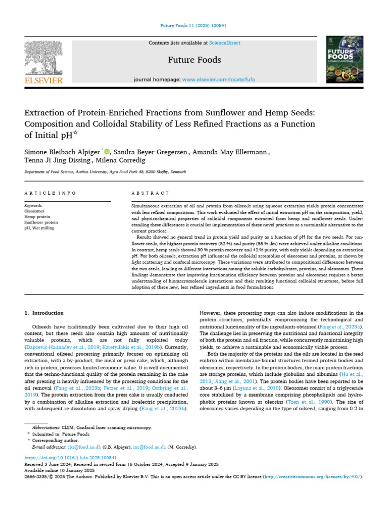 Extraction of Protein-Enriched Fractions from Sunflower and Hemp Seeds ...