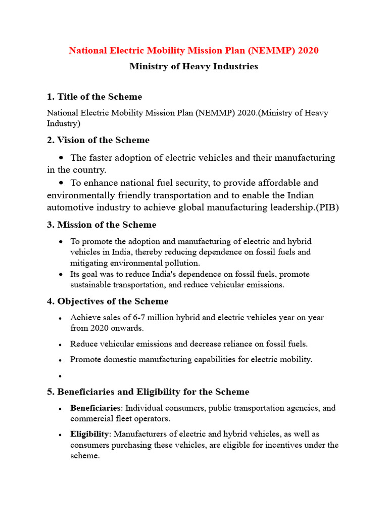 NEMMP 2020: Electric Mobility Initiative | PDF | Electric Vehicle ...