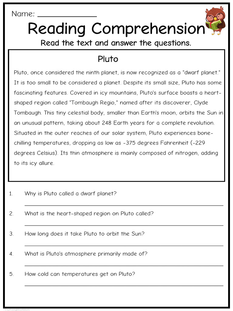 Reading Comprehension Grade 4 Non Fiction Pluto | PDF | Pluto | Planets