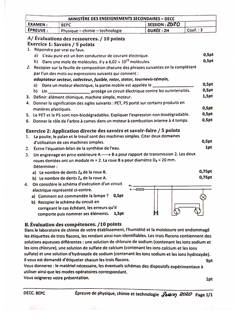 PCT - Bepc Session 2020 | PDF