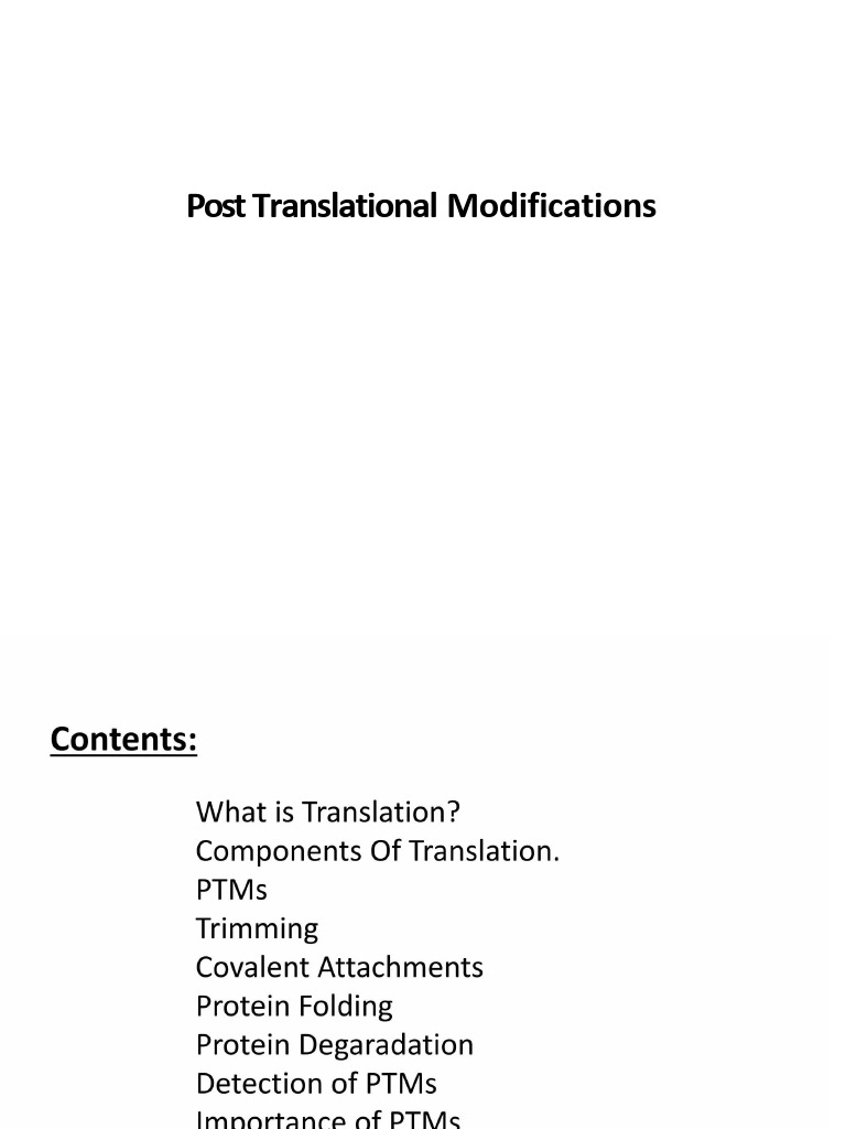 Lecture 2 Post Translational Modification | PDF | Translation (Biology) | Proteins