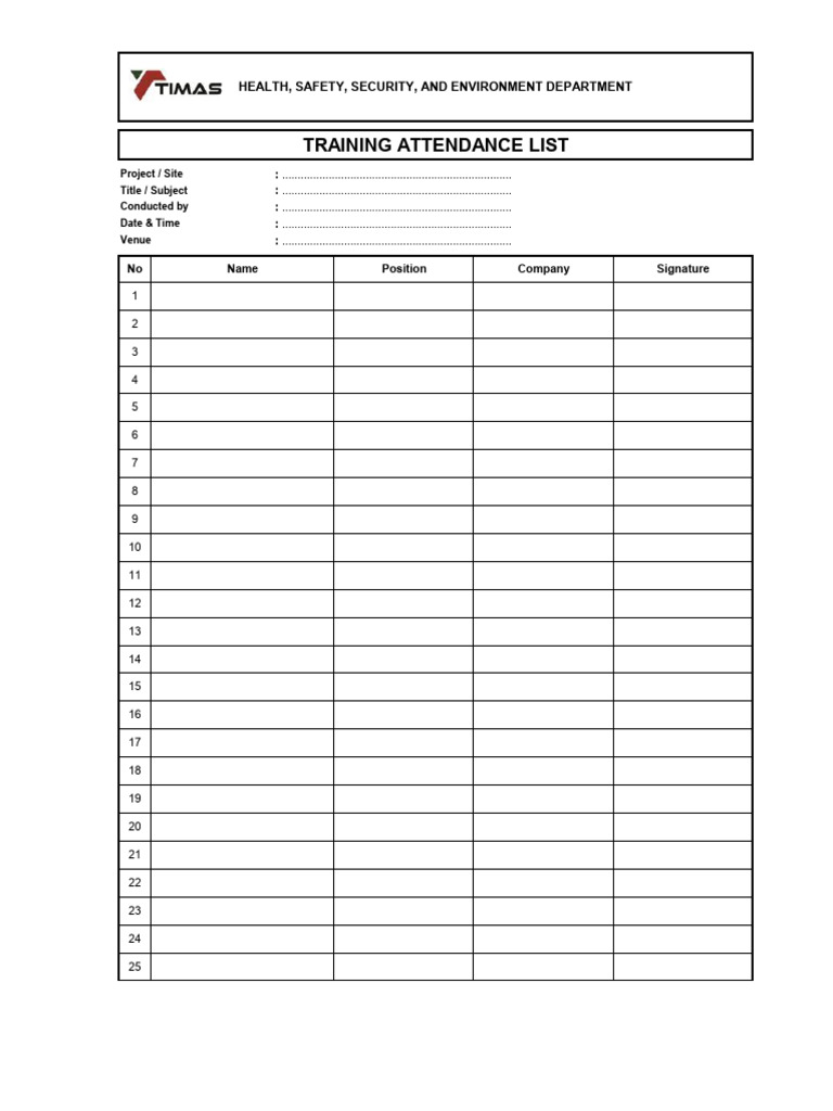 Training Attendance Roster Form | PDF