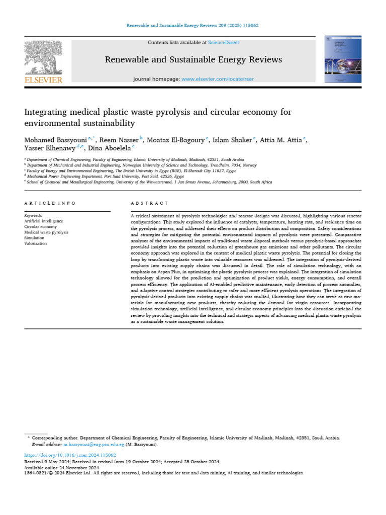 Medical Plastic Waste Pyrolysis Insights | PDF | Pyrolysis | Waste
