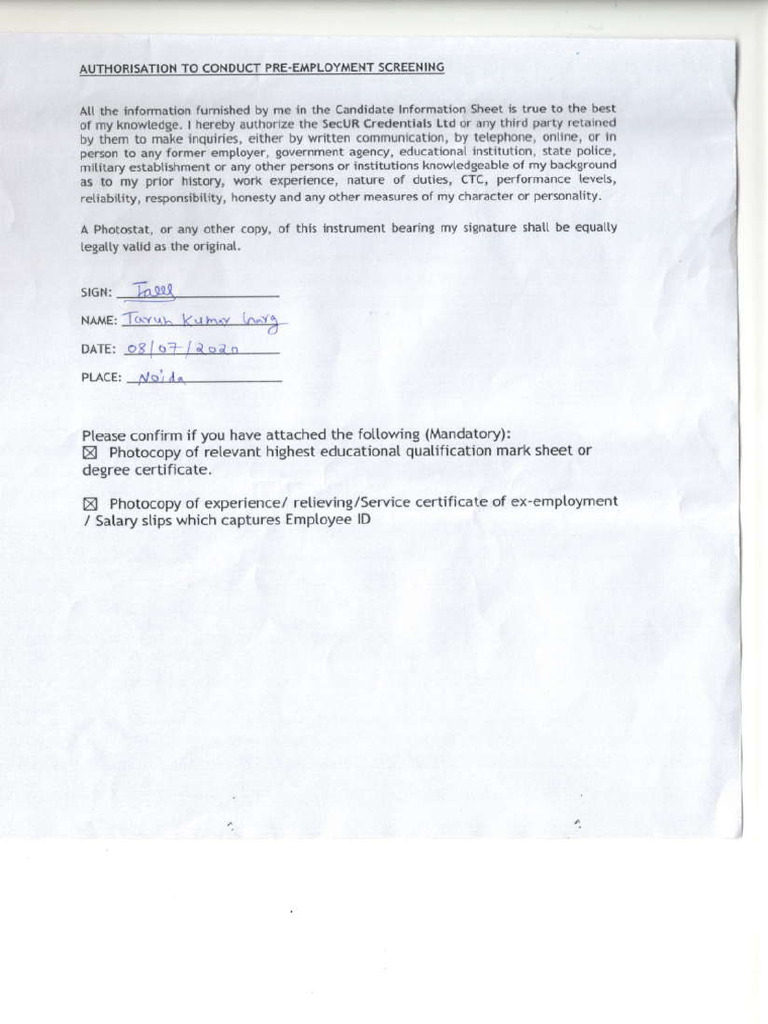 BGV Form Page 3 | PDF