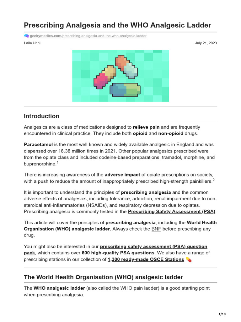 Prescribing Analgesia and The WHO Analgesic Ladder | PDF | Analgesic ...