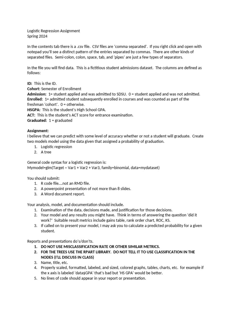 Logistic Regression Assignment1 | PDF | Applied Mathematics