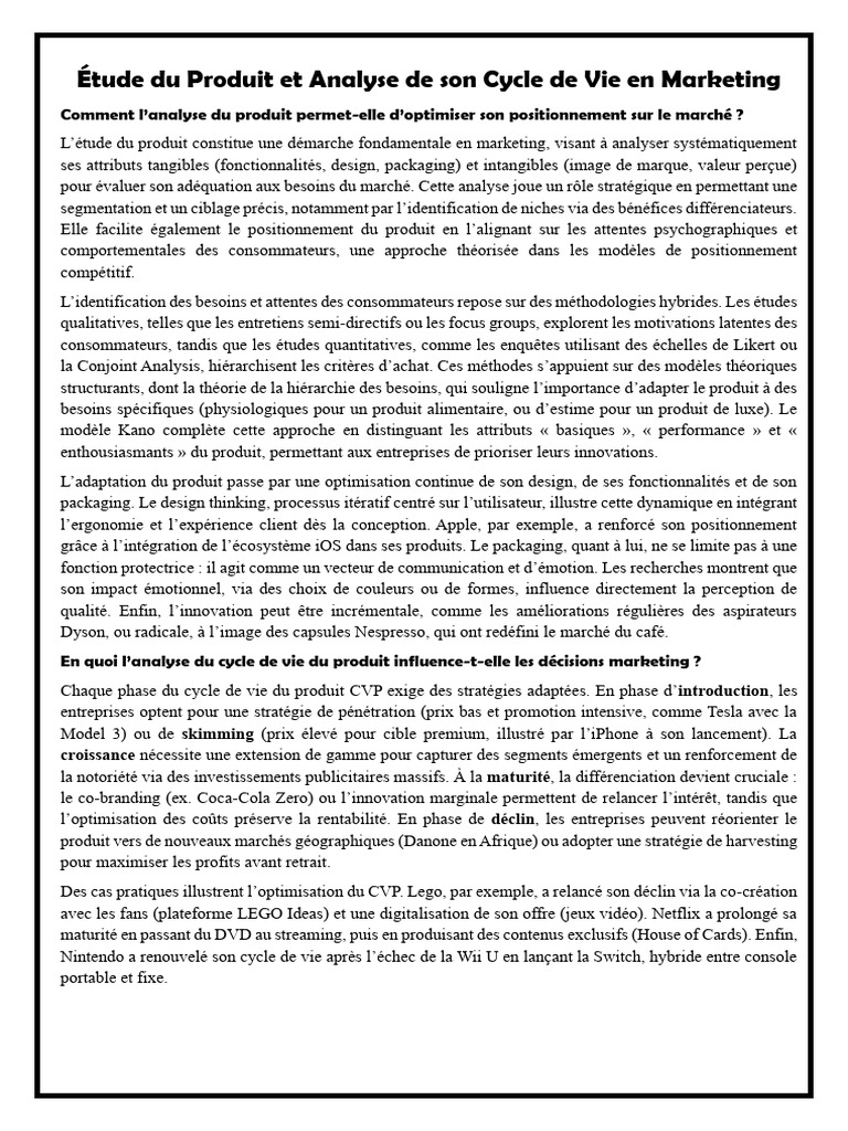Analyse du Cycle de Vie Produit en Marketing | PDF | Commercialisation ...