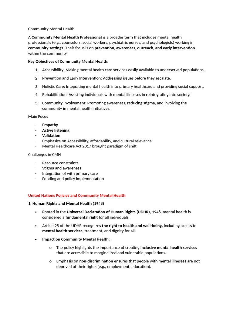 Community Mental Health Notes | PDF | Mental Health | Community Mental ...