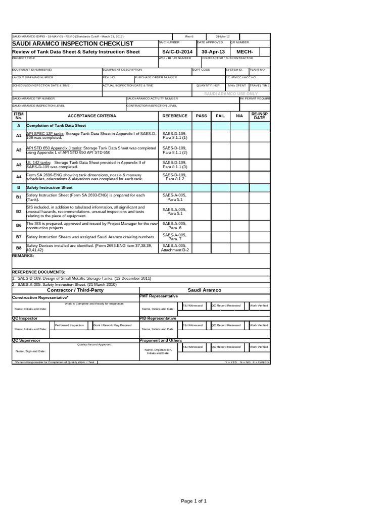 SAIC-D-2014 Rev 6 Tank Data Sheet | PDF