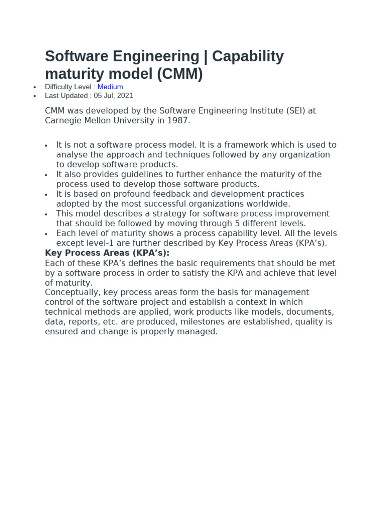 CMM For BCA Sem4 Software Engineering | PDF | Software Engineering | Computing