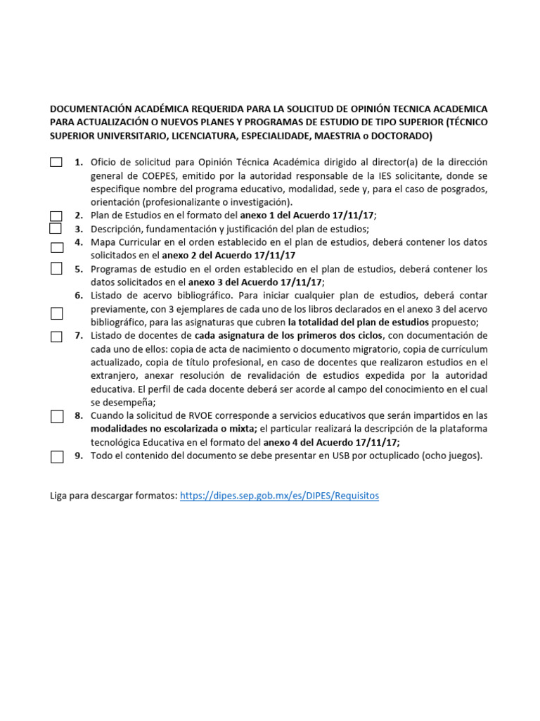CHECK LIST REQUISITOS ACADEMICOS RVOE TIPO MEDIA SUPERIOR Y SUPERIOR ...