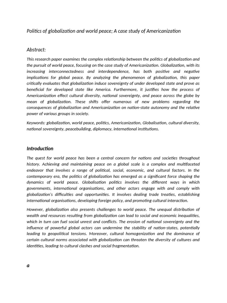 Globalization's Impact on World Peace | PDF | Globalization | Methodology