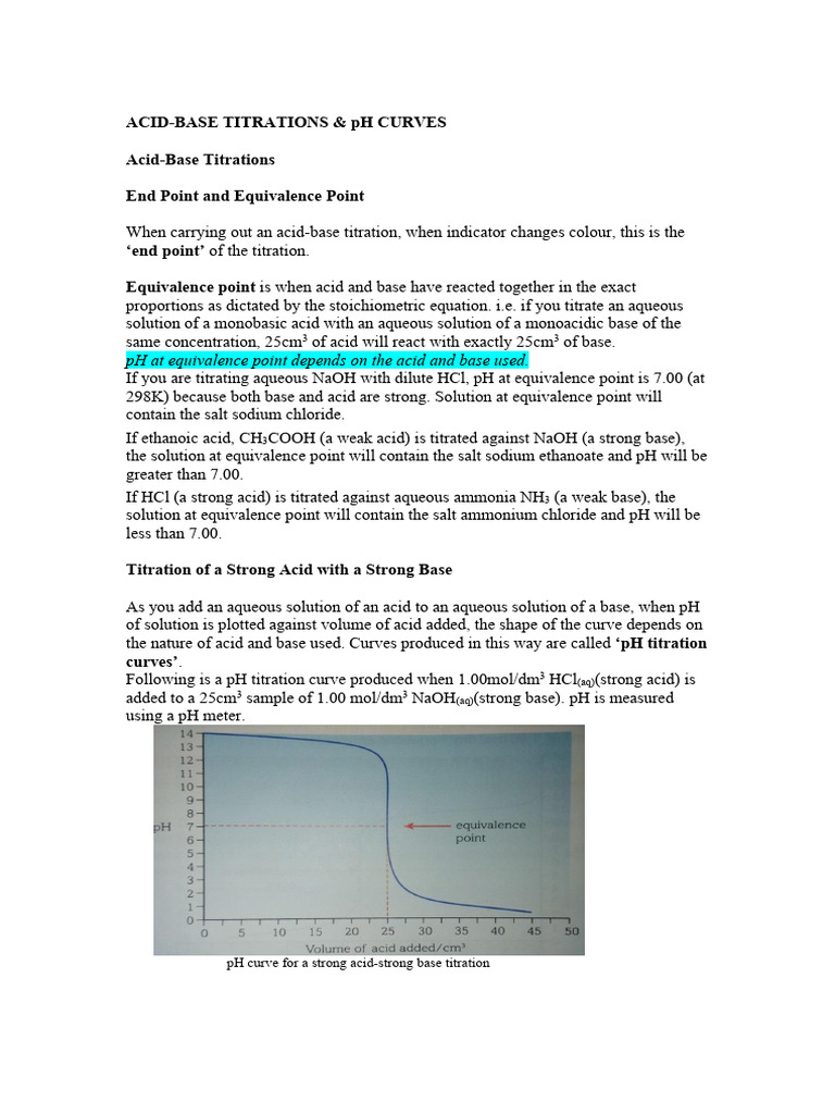 ACID-BASE TITRATIONS & pH CURVES | PDF | Acid | Ph