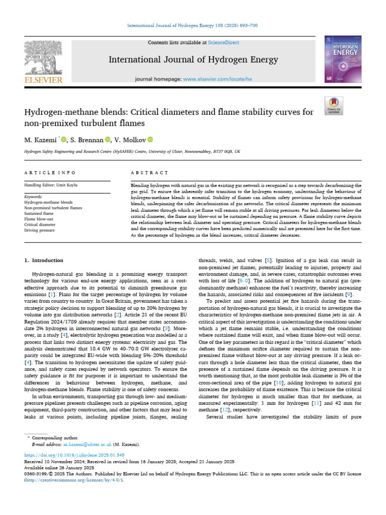Hydrogen-Methane Blends: Critical Diameters and Flame Stability Curves ...