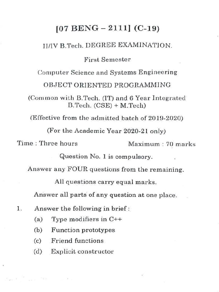 Object Oriented Programming Exam Guide | PDF | C++ | Class (Computer Programming)