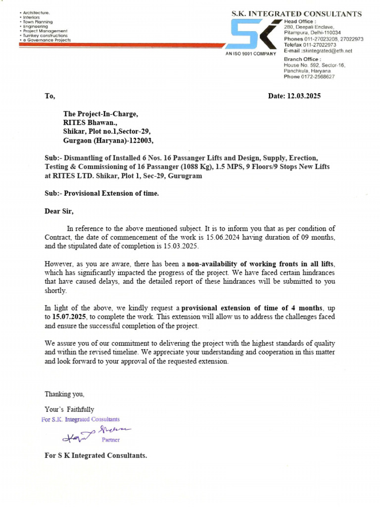 Provisional EOT Request for Lift Project | PDF