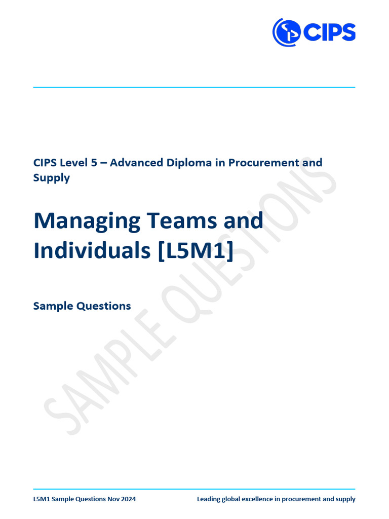 L5M1 Sample Questions for CIPS Exam | PDF | Supply Chain | Procurement