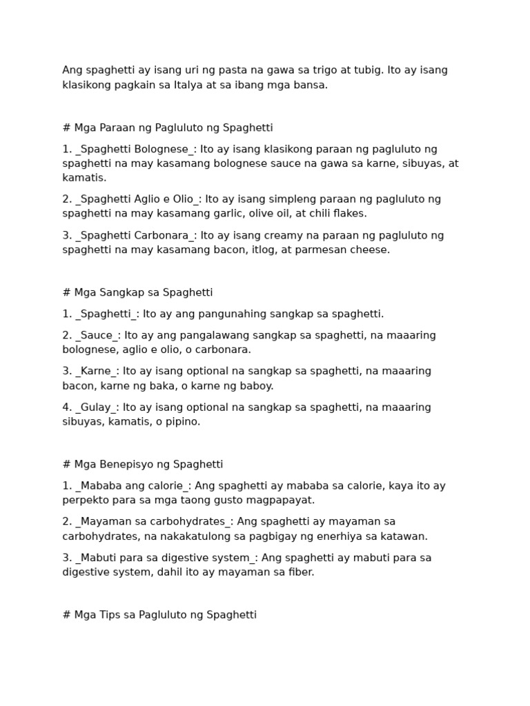 Spaghetti | PDF