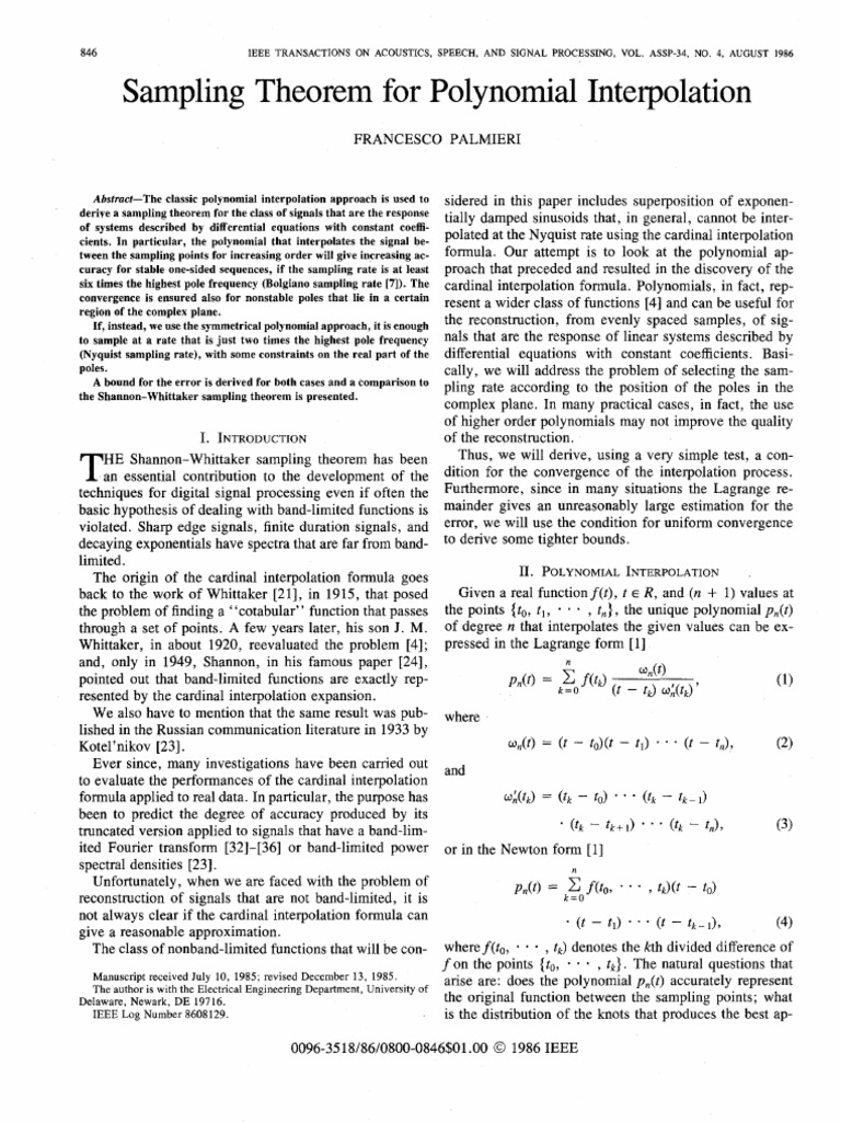 Sampling Theorem For Polynomial Interpolation | PDF | Interpolation | Polynomial