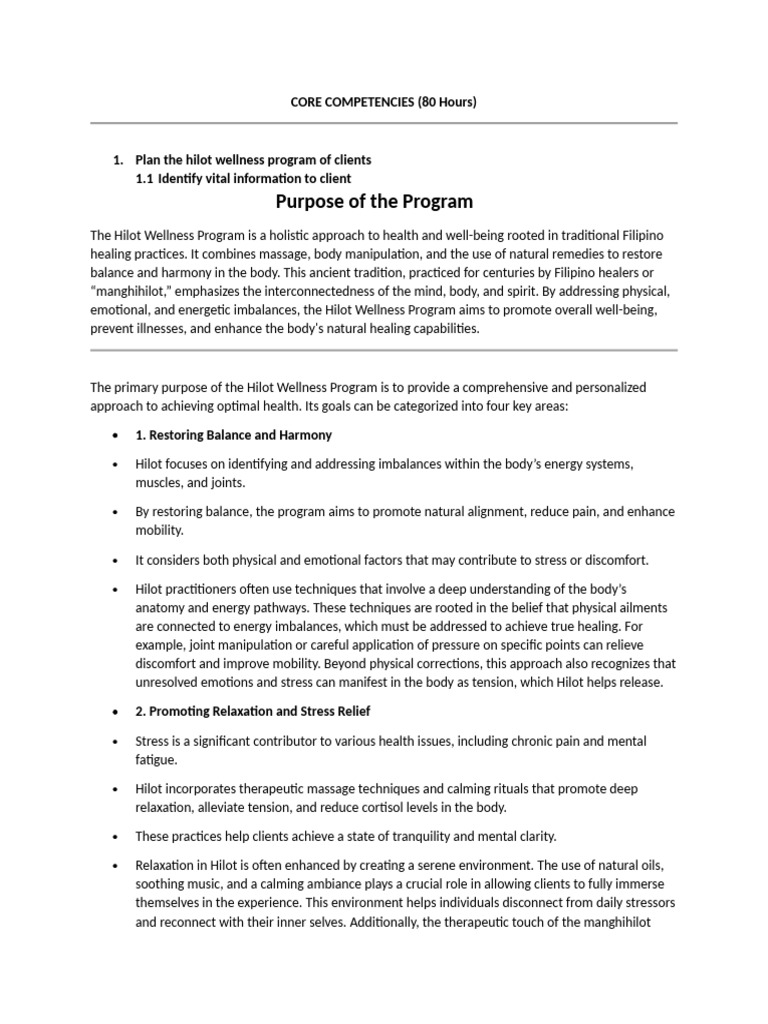 Core Competencies (Hilot) | PDF | Massage | Mental Health