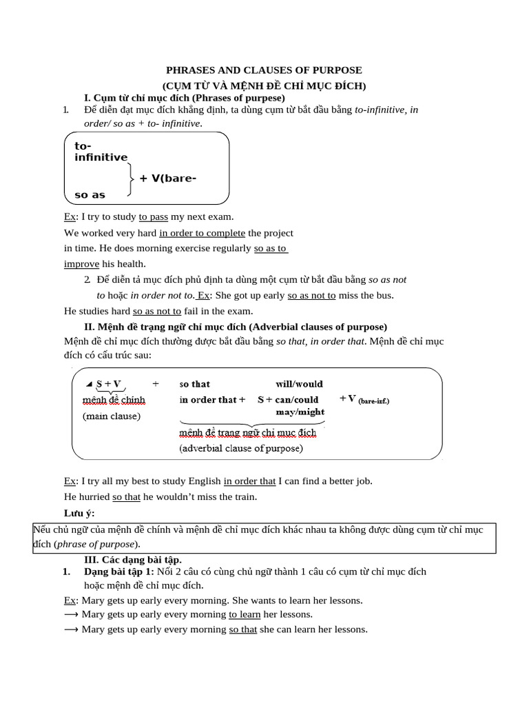 Phrases and Clauses of Purpose | PDF | Syntax