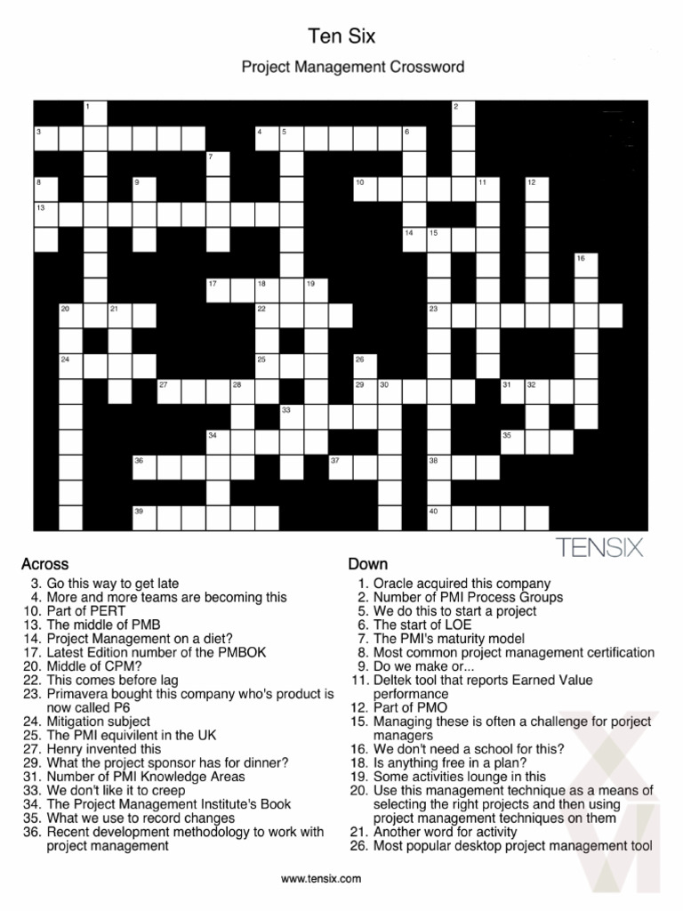 Ten Six Project Management Crossword | PDF