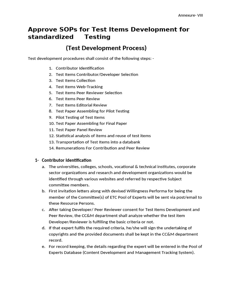 QA SOPs for Test Items Development | PDF | Doctor Of Philosophy ...