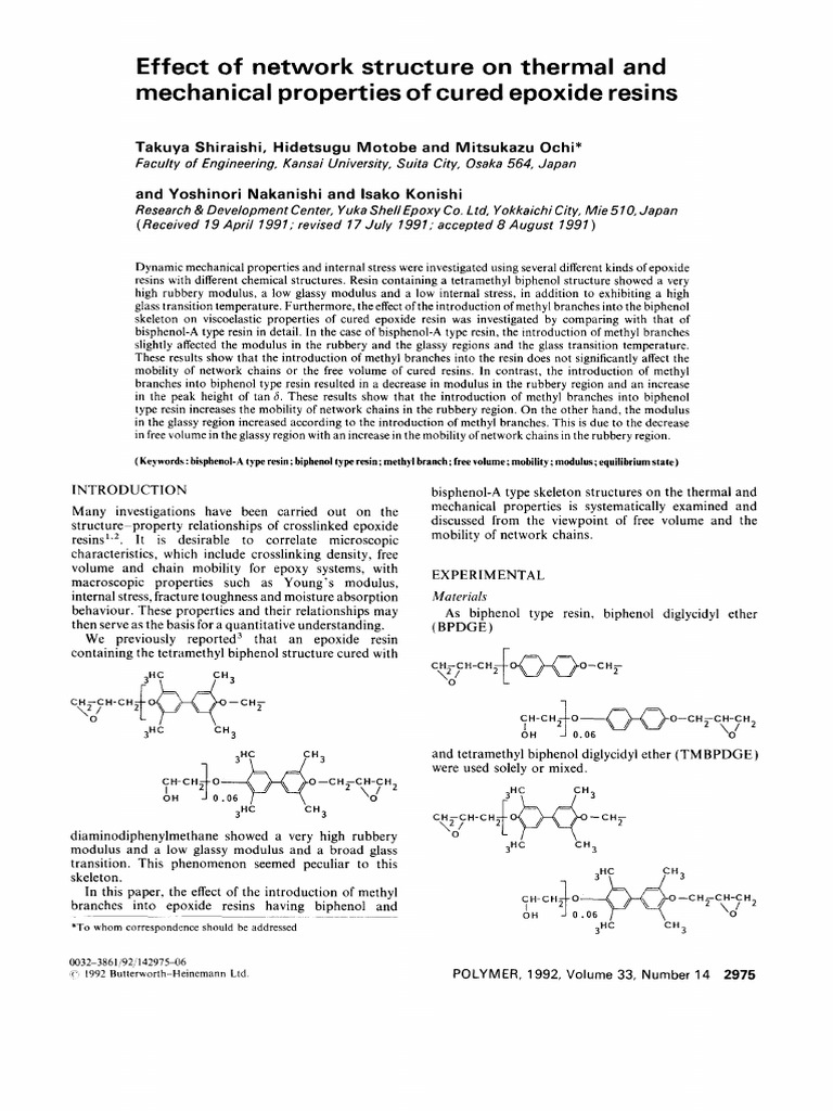 Effect of Network Structure On Thermal and Mechanical Properties of Cured Epoxide Resins | PDF ...