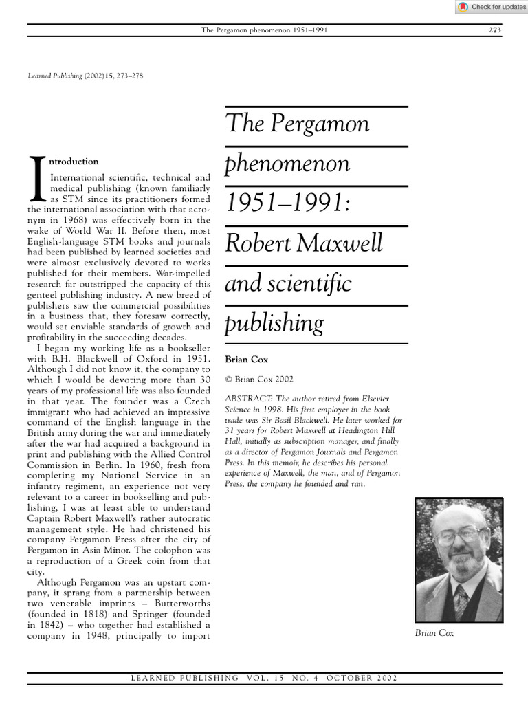 Learned Publishing - 2002 - Cox - The Pergamon Phenomenon 1951 1991 ...
