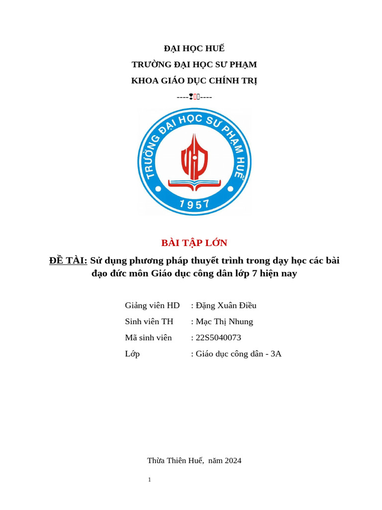 BÀI TẬP LỚN LLDH BỘ MÔN GDCD | PDF