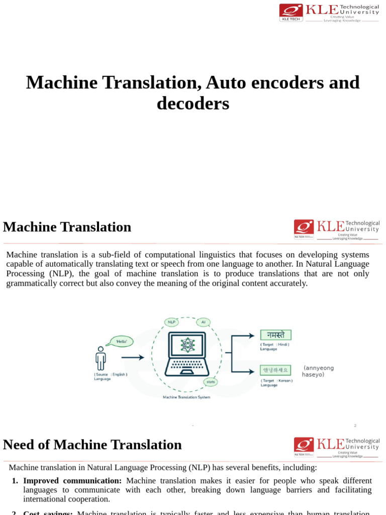 Machine Translation, Auto Encoders and Decoders (1) | PDF | Cognition ...