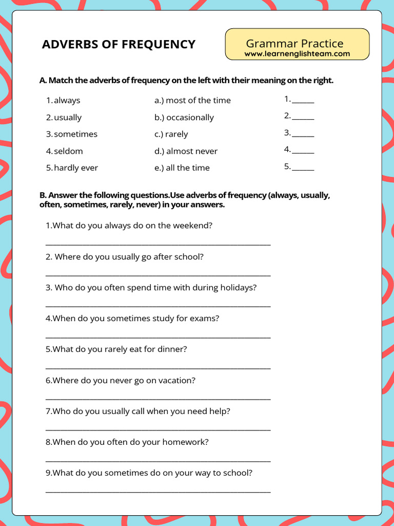 Adverbs of Frequency Practice Worksheet | PDF | Adverb | Linguistic ...
