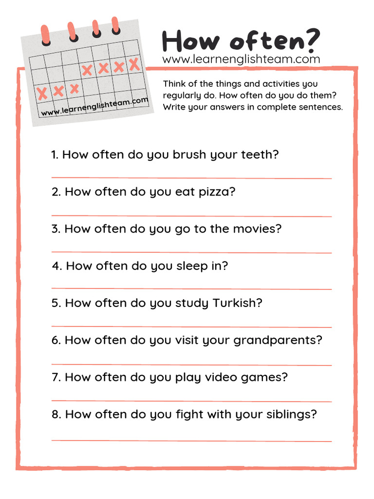 How Often ESL Worksheet Adverbs of Frequency | PDF