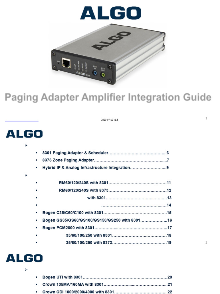 ALGO Paging Adapter Amplifier Integration Guide | PDF | Amplifier ...