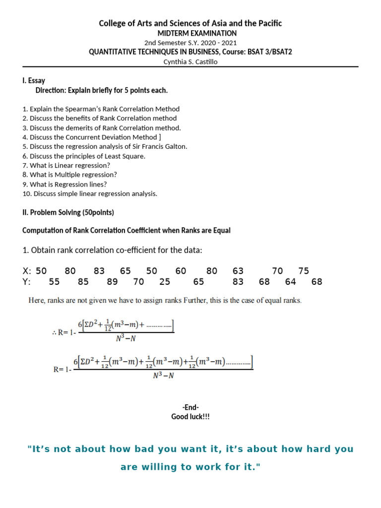 Quantitative Techniques - Midterm | PDF
