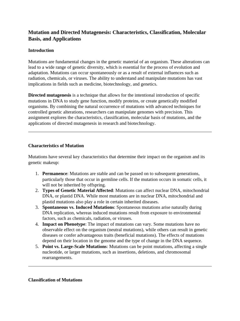 Directed Mutagenesis Techniques Overview | PDF | Mutation | Mutagenesis