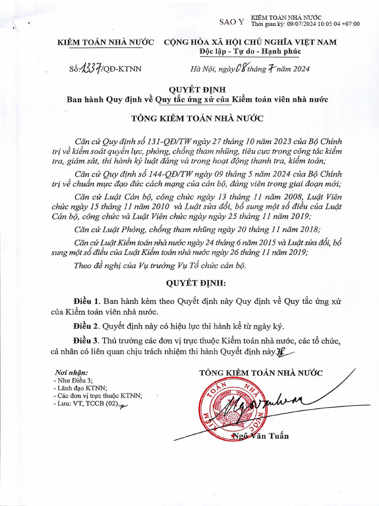 Quy Tắc Ứng Xử Của Kiểm Toán Viên Nhà Nước | PDF