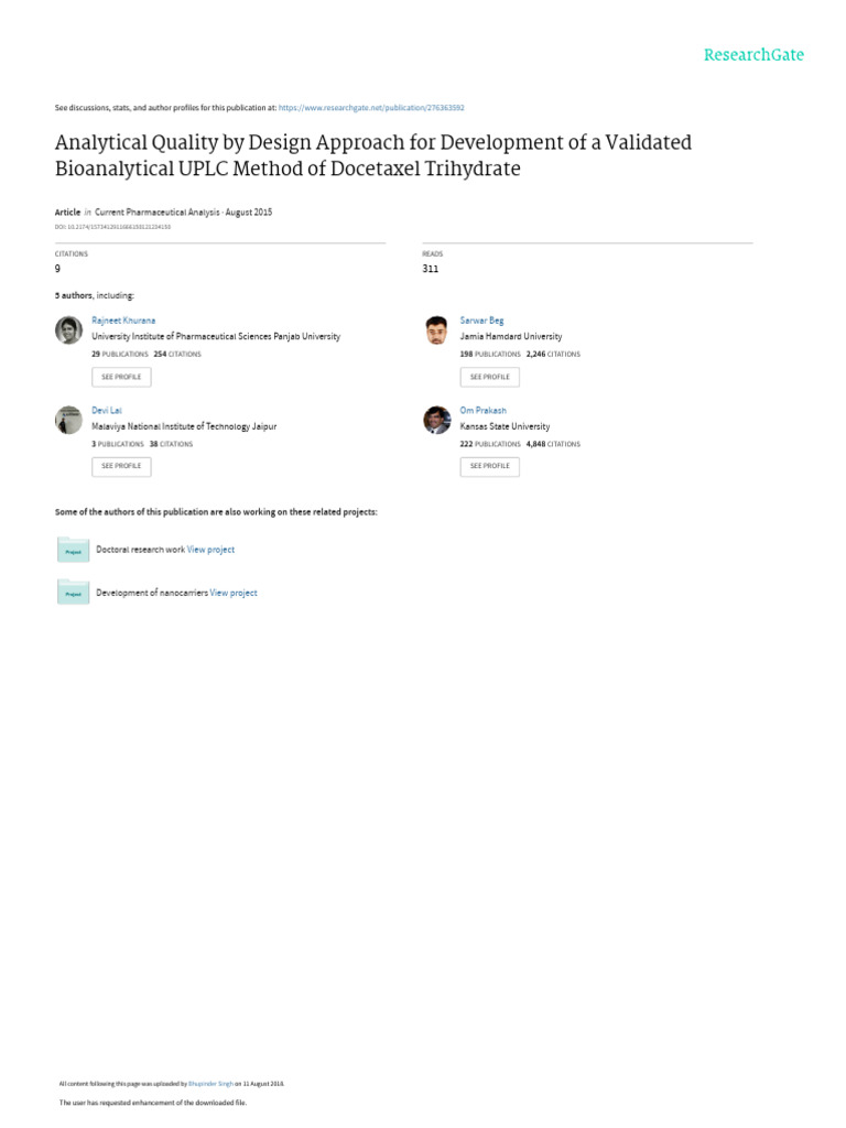 Analytical Quality by Design Approach For Development of A Validated Bioanalytical UPLC Method ...