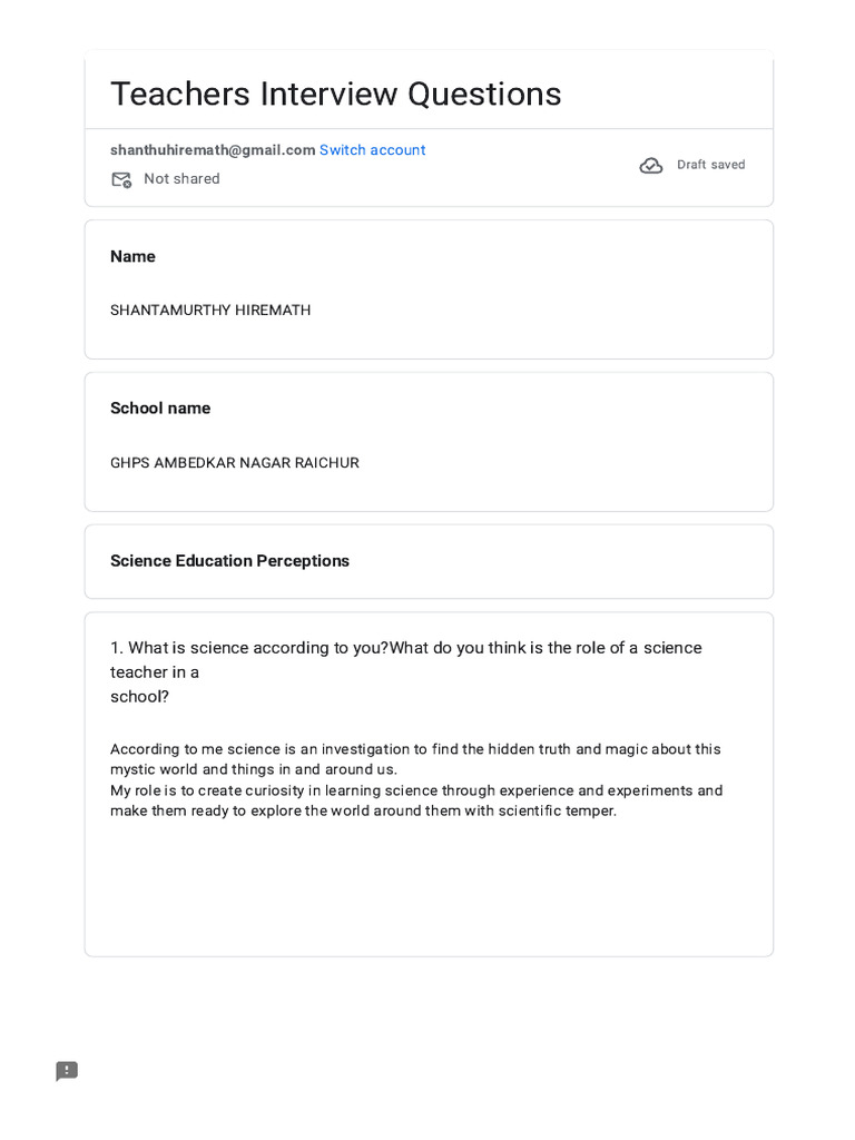 Teachers Interview Questions | PDF | Science | Learning