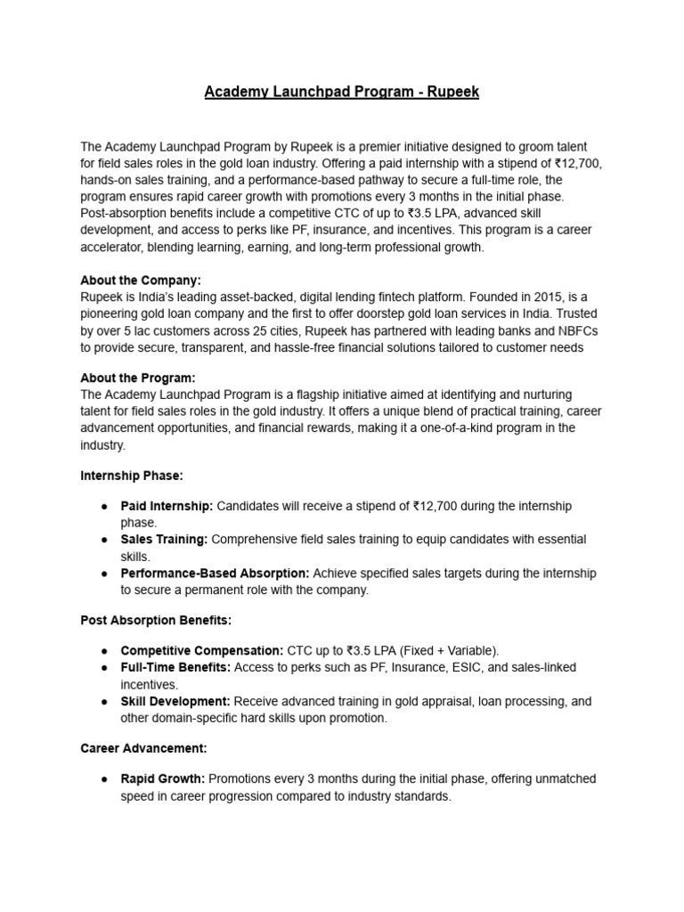 Rupeek-Relationship Trainee JD | PDF | Economies | Business