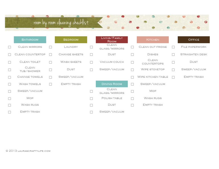 Room-by-Room Cleaning Checklist | PDF