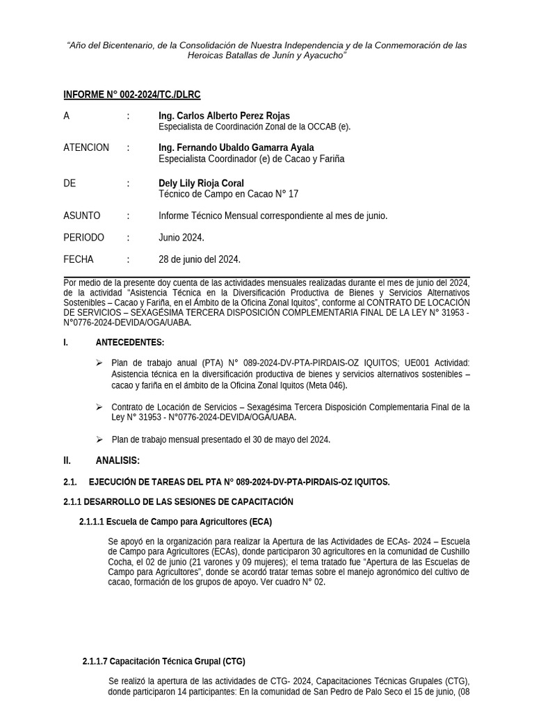 Informe #2 Dely Rioja - Junio | PDF | Fertilizante | Agricultura