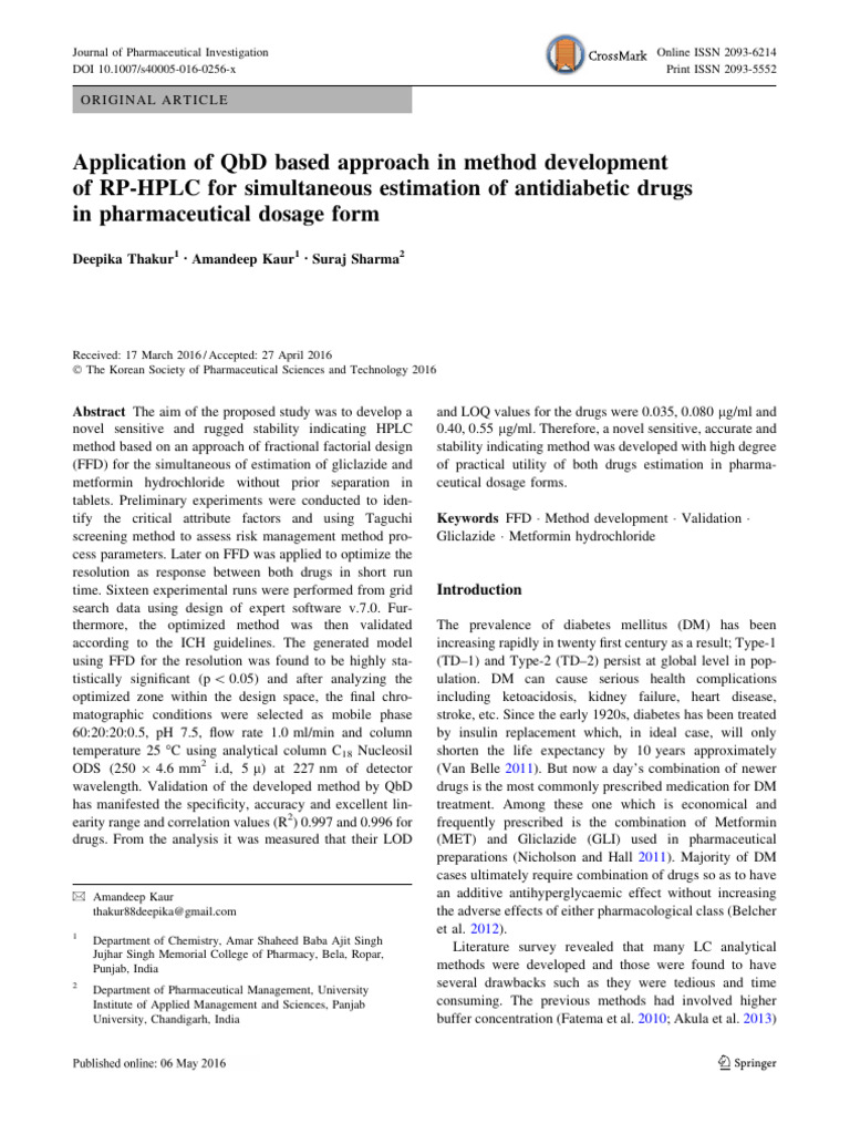 Application of QBD Based Approach in Method Development of RP-HPLC For ...