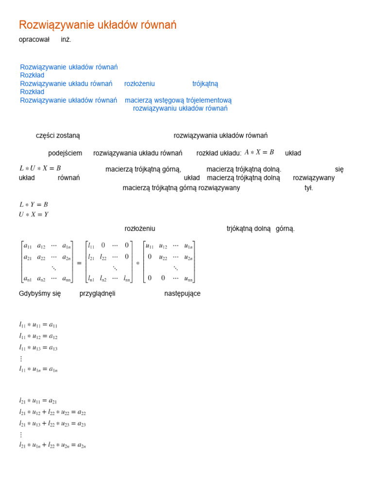 Uklady Rownan Liniowych Wyklad Przyklady cz2 | PDF