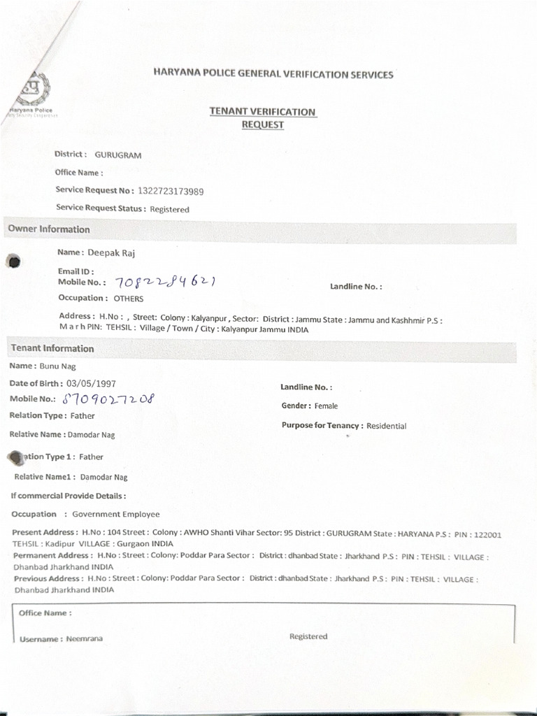 Haryana Police General Verification Services | PDF