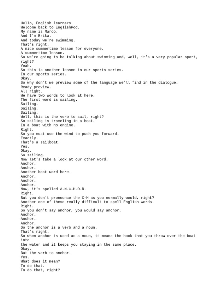 Englishpod 0061 | PDF | Swimming
