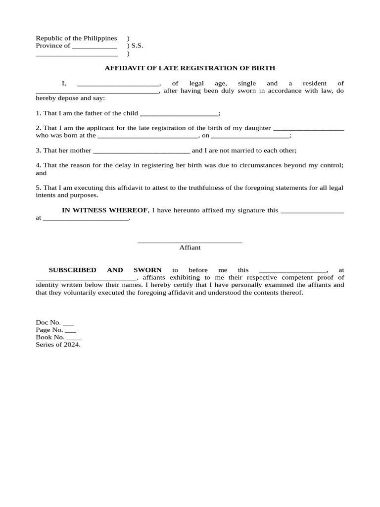 Affidavit of Delayed Registration of Birth | PDF
