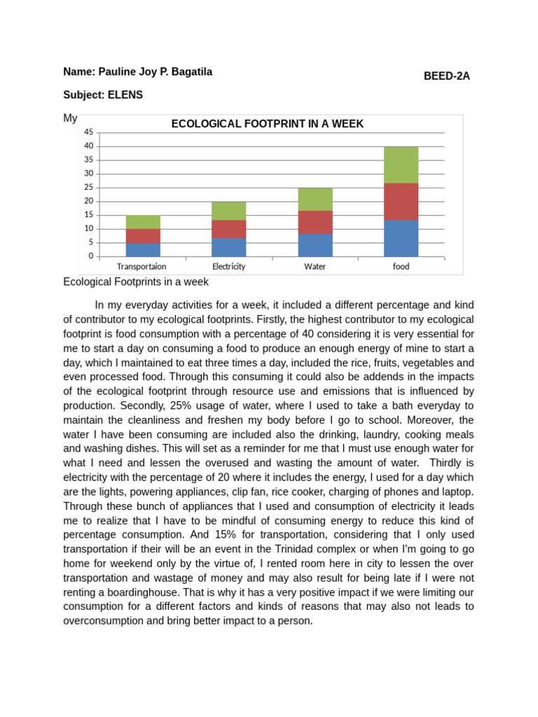 Weekly Ecological Footprint Analysis | PDF