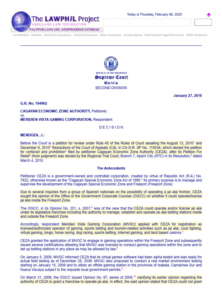 CEZA vs. MVGC: Gaming Operations Dispute | PDF | Judgment (Law) | Lawsuit