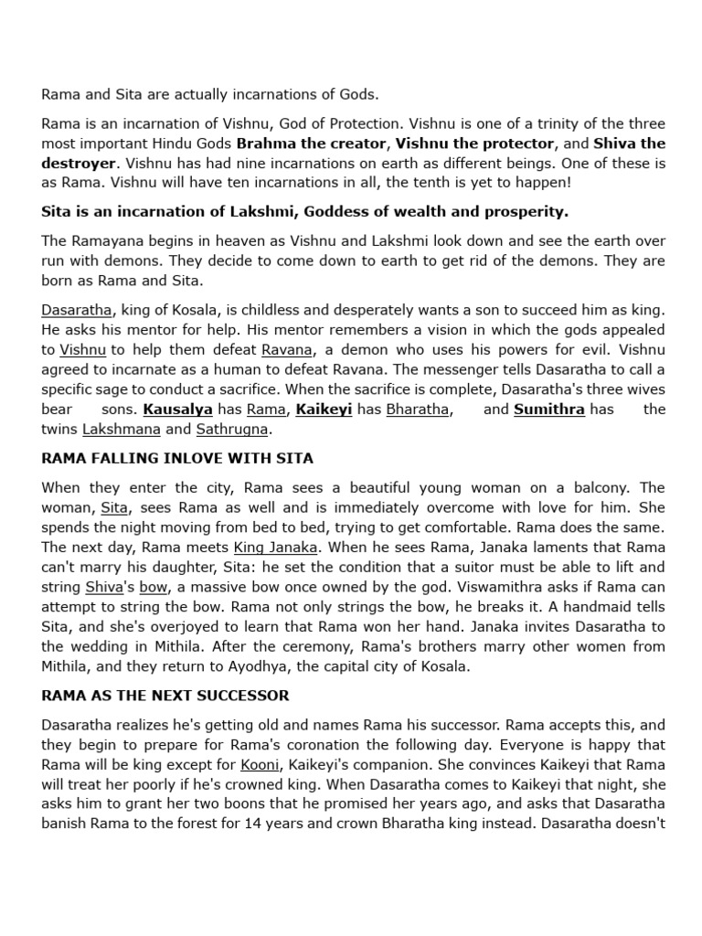 Summary of Ramayana's Key Events | PDF | Rama | Sita